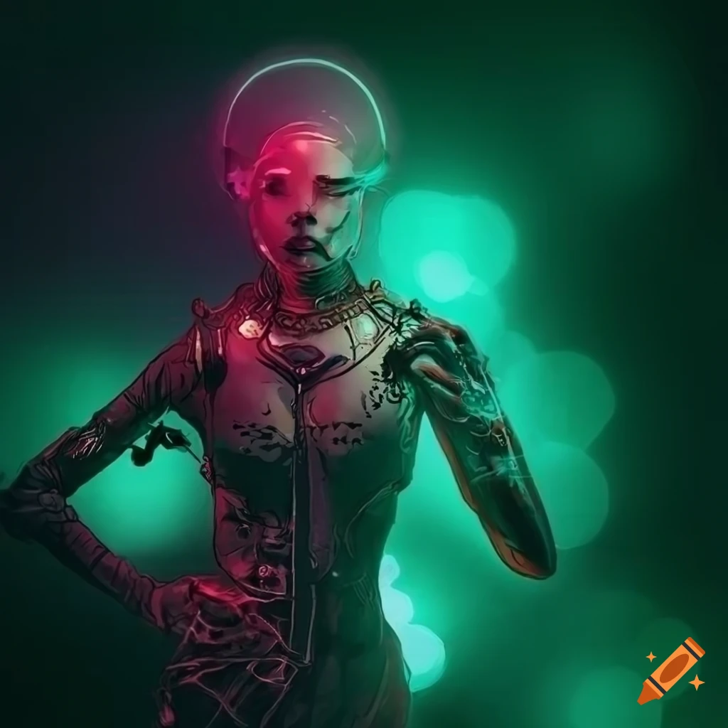 Digital illustration of a biopunk family in a futuristic biopunk ...