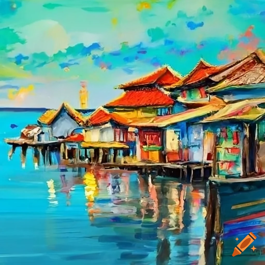 Southeast asian coastal town painting on Craiyon