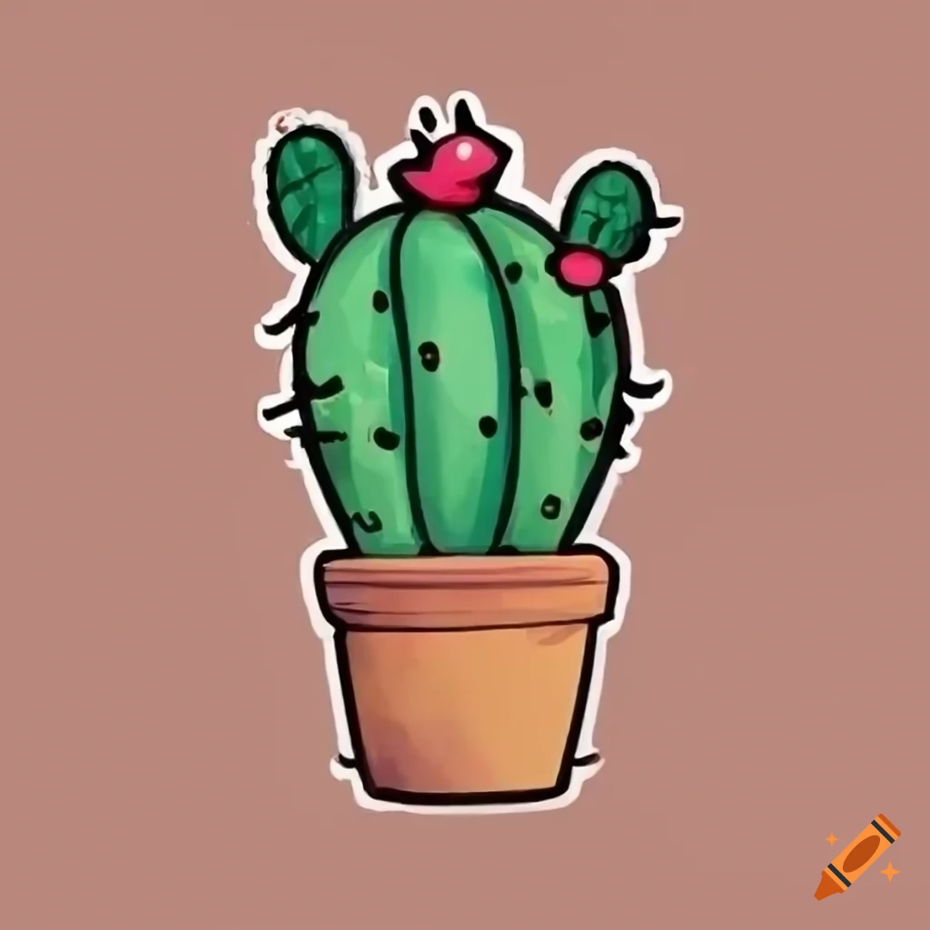 Cute kawaii anime cactus sticker on Craiyon
