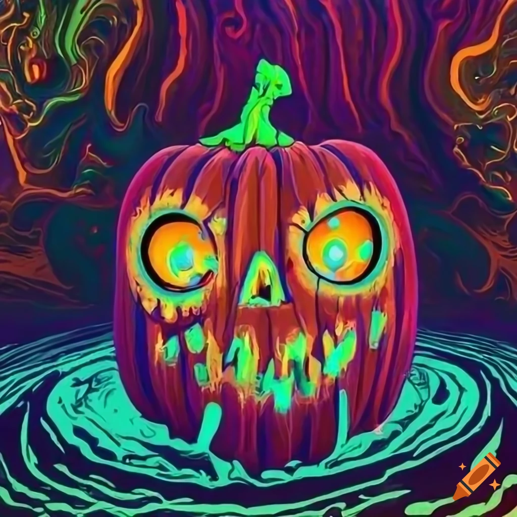 Highly detailed realistic neon psychedelic zombie pumpkin illustration ...