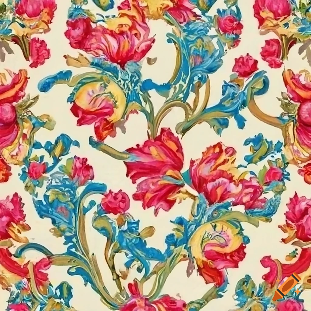 Intricate repeating floral pattern in rococo style on Craiyon