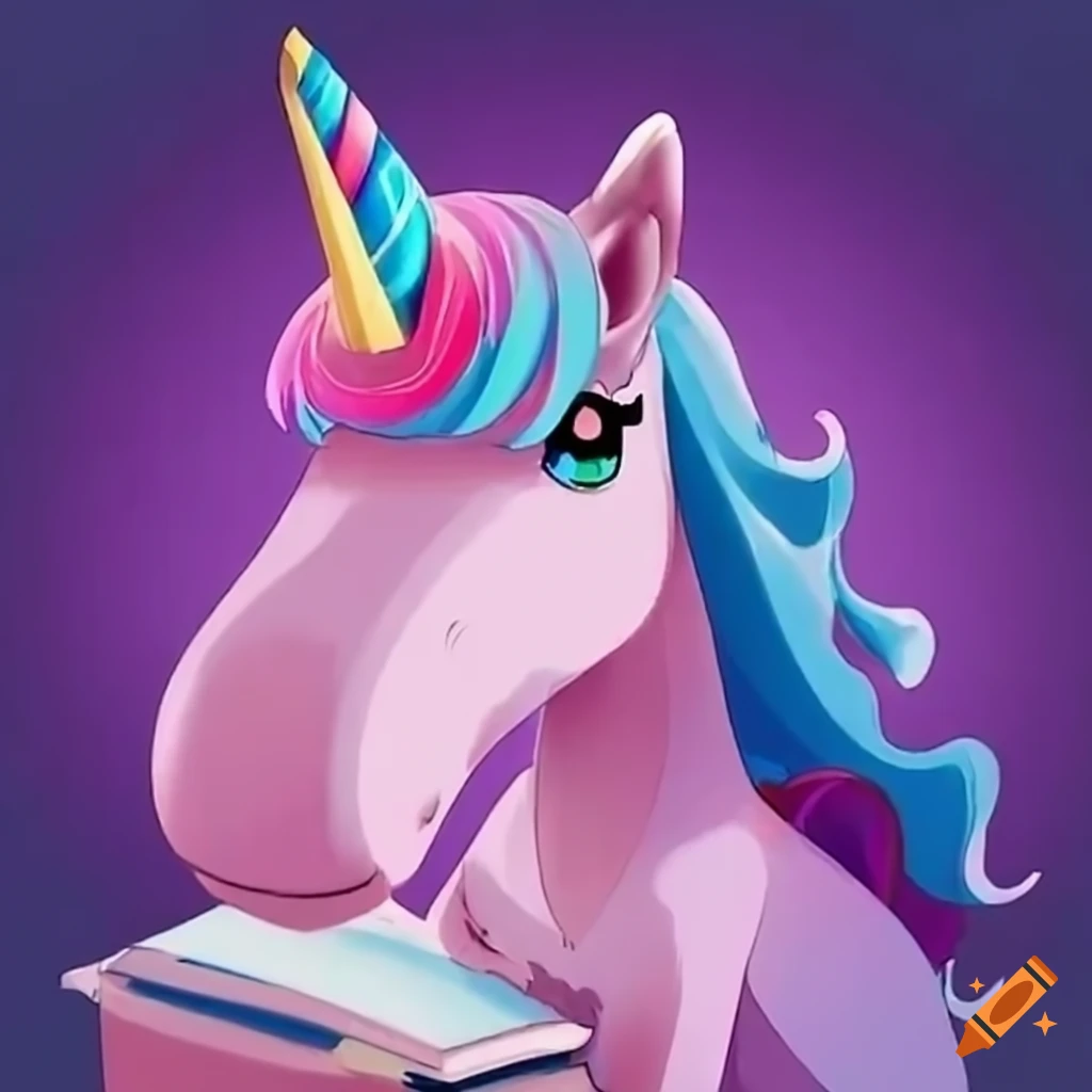 Studious unicorn studying in the library on Craiyon