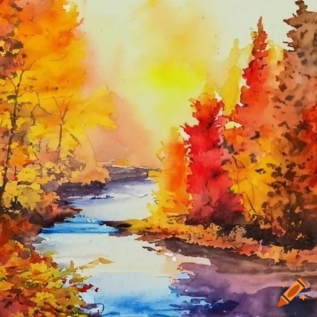 Fall scenery in watercolor painting on Craiyon