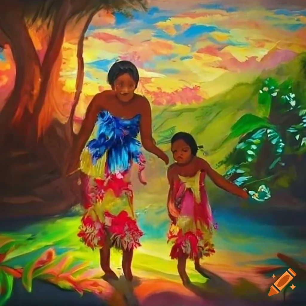 Traditional hawaiian children playing outdoors from afar on Craiyon