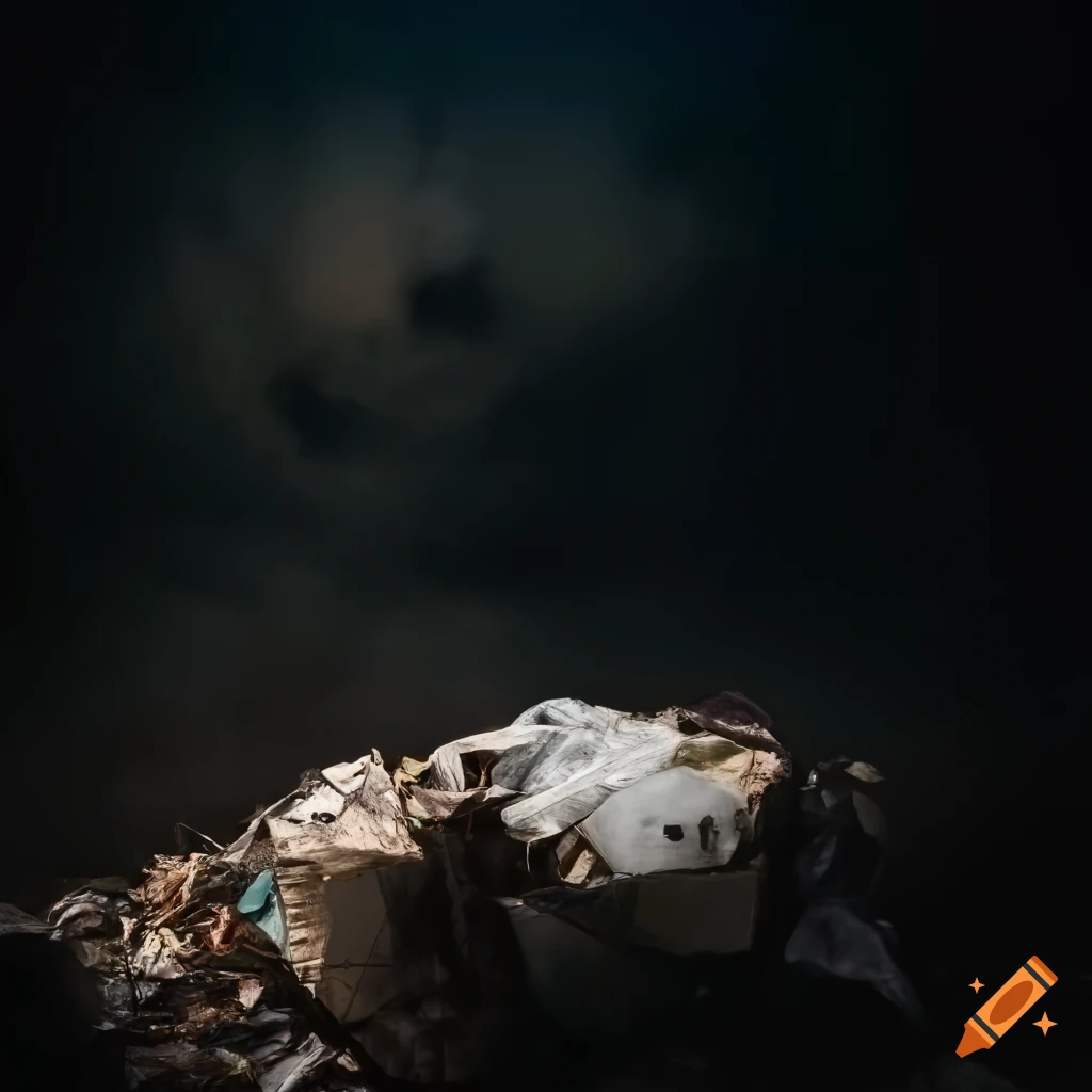 Person entangled in junk garbage web in a dramatic destroyed landscape ...