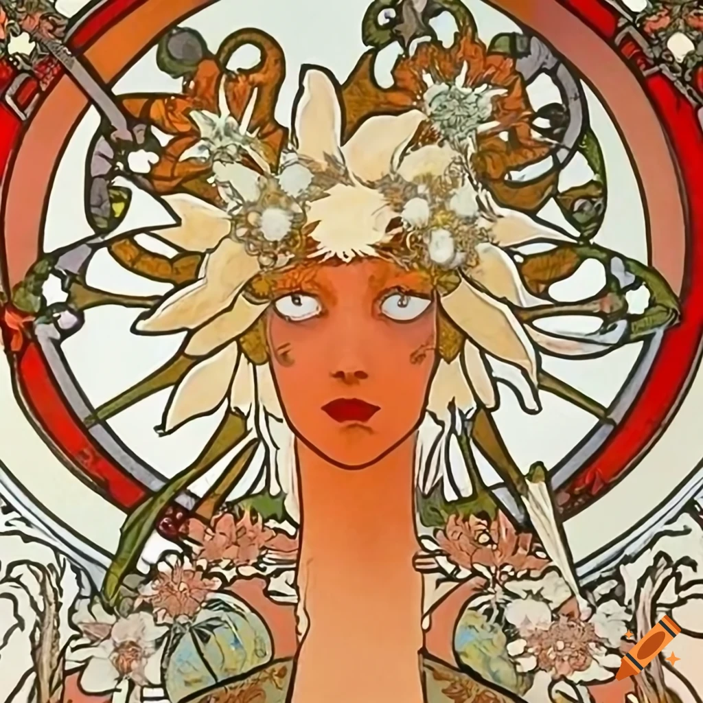 Alphonse Mucha's painting of a giant blood-stained edelweiss cross on a ...