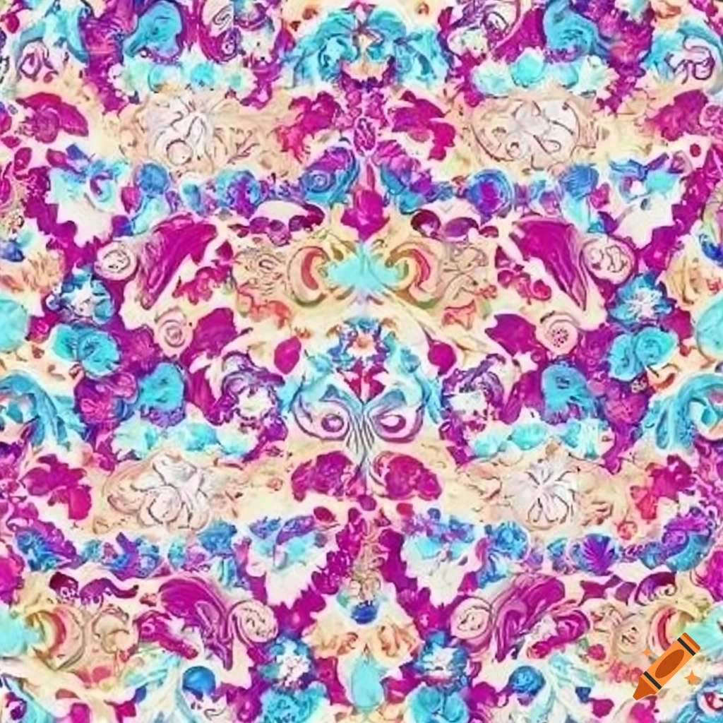 Rainbow pastel groovy rococo intricate floral pattern in oil painting ...