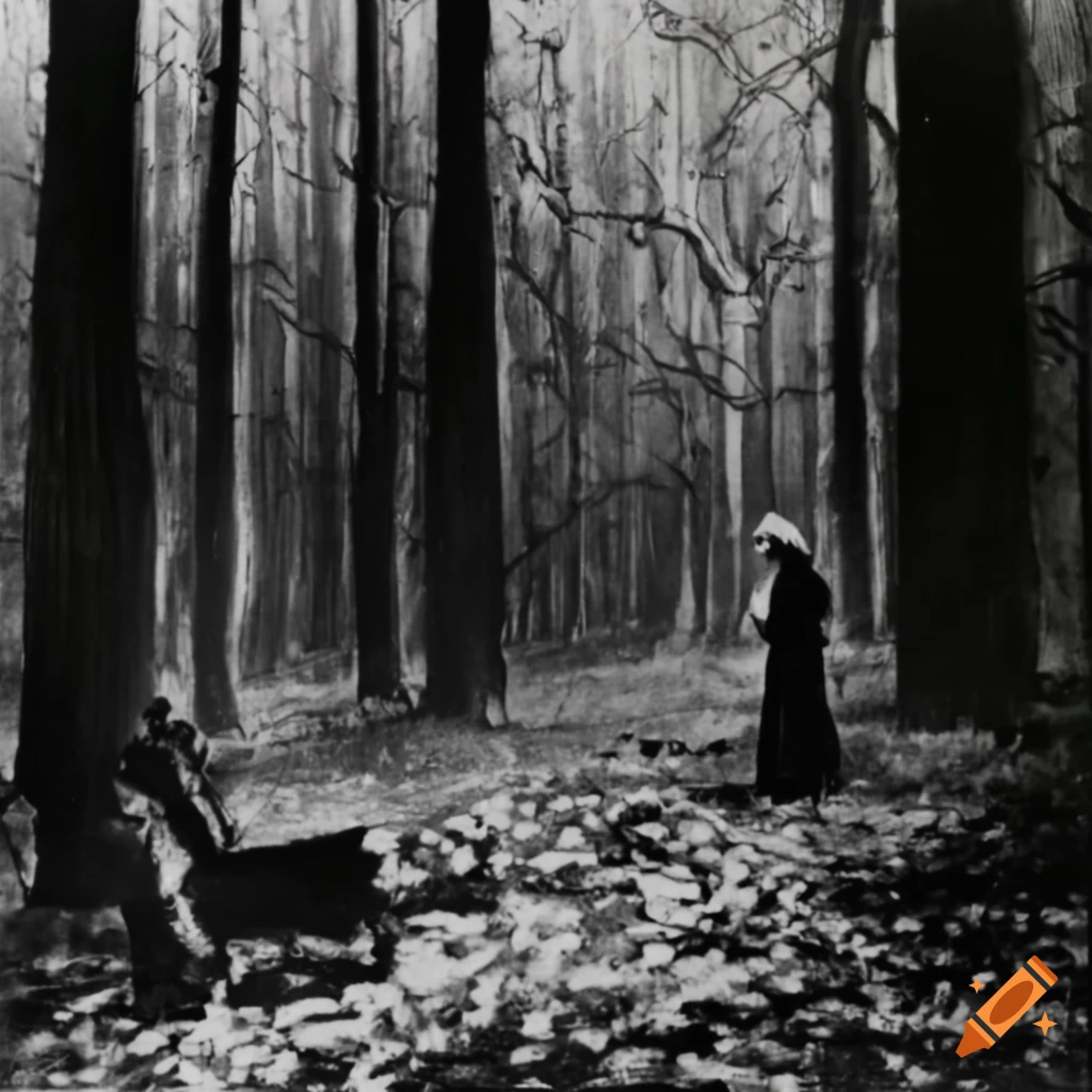 1920s film with pictorialism style depicting aokigahara forest on Craiyon