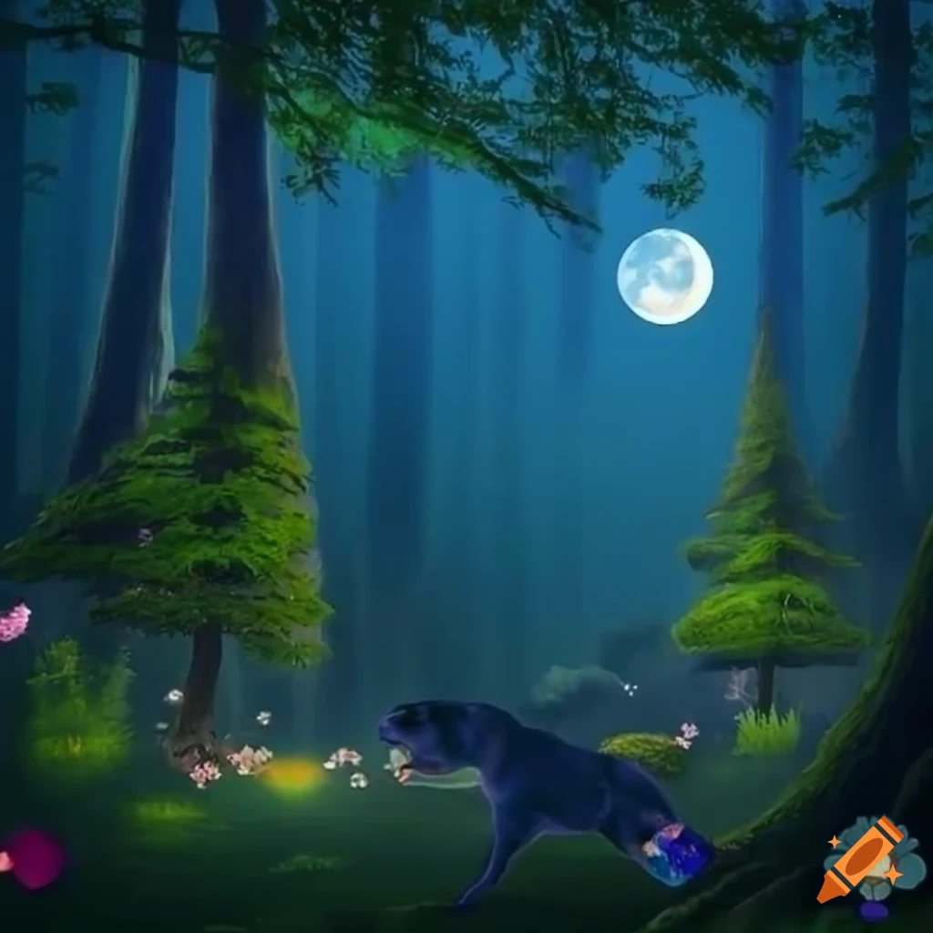 Enchanting forest with a majestic black Labrador retriever under the ...
