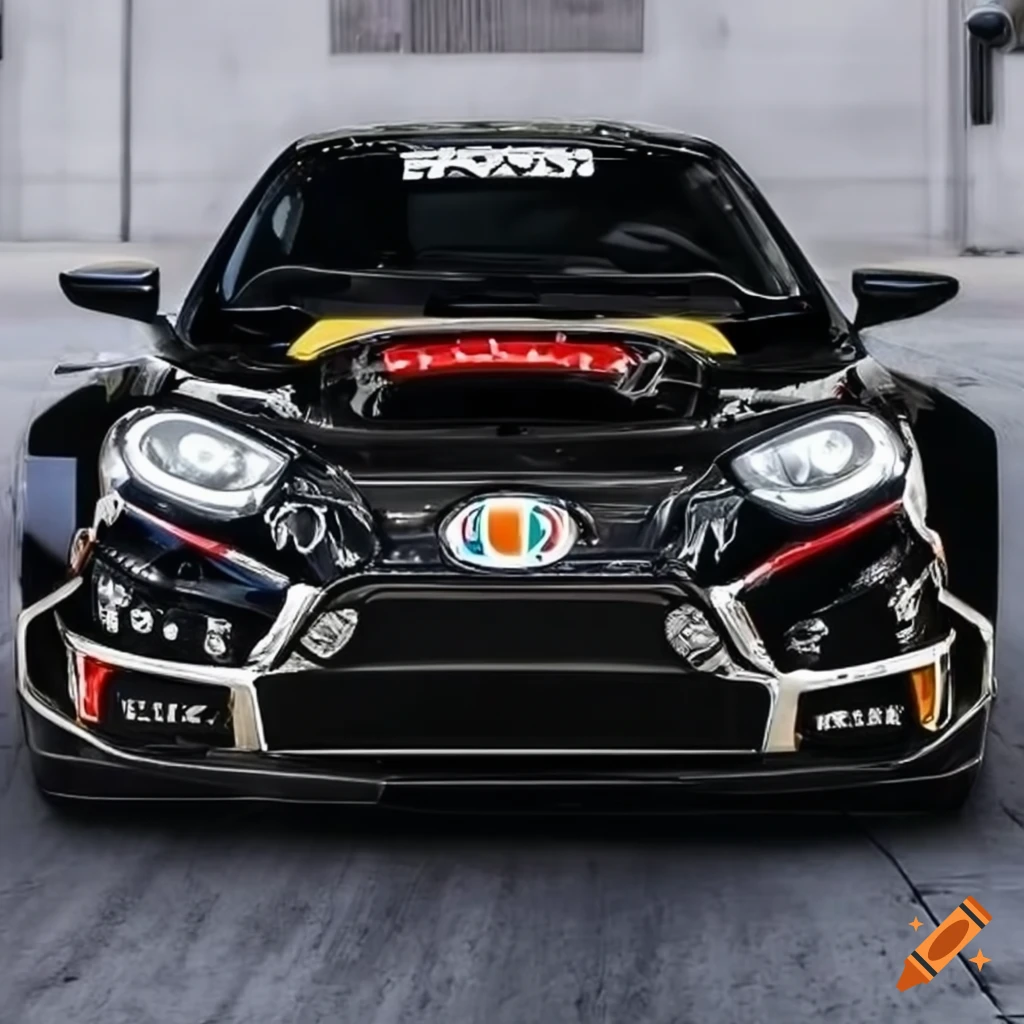 Rally car with vivid colors in high-speed action on Craiyon