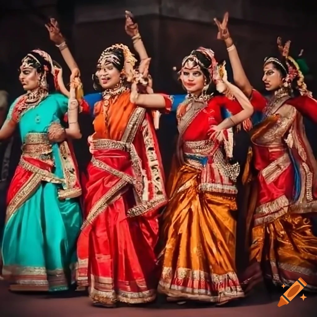 Traditional dance performance with costumes from bihar, india on Craiyon