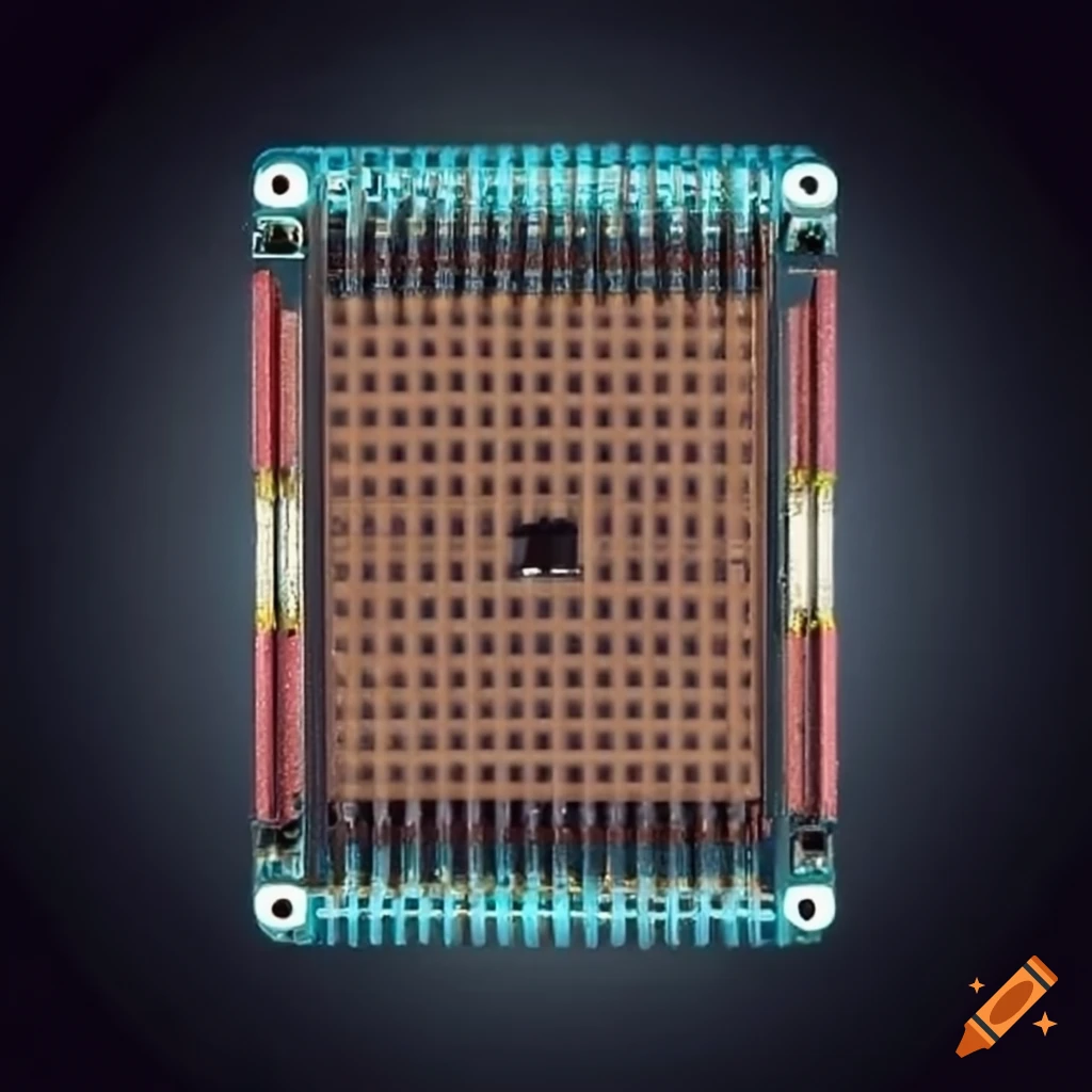 Electronic components with breadboard background on Craiyon