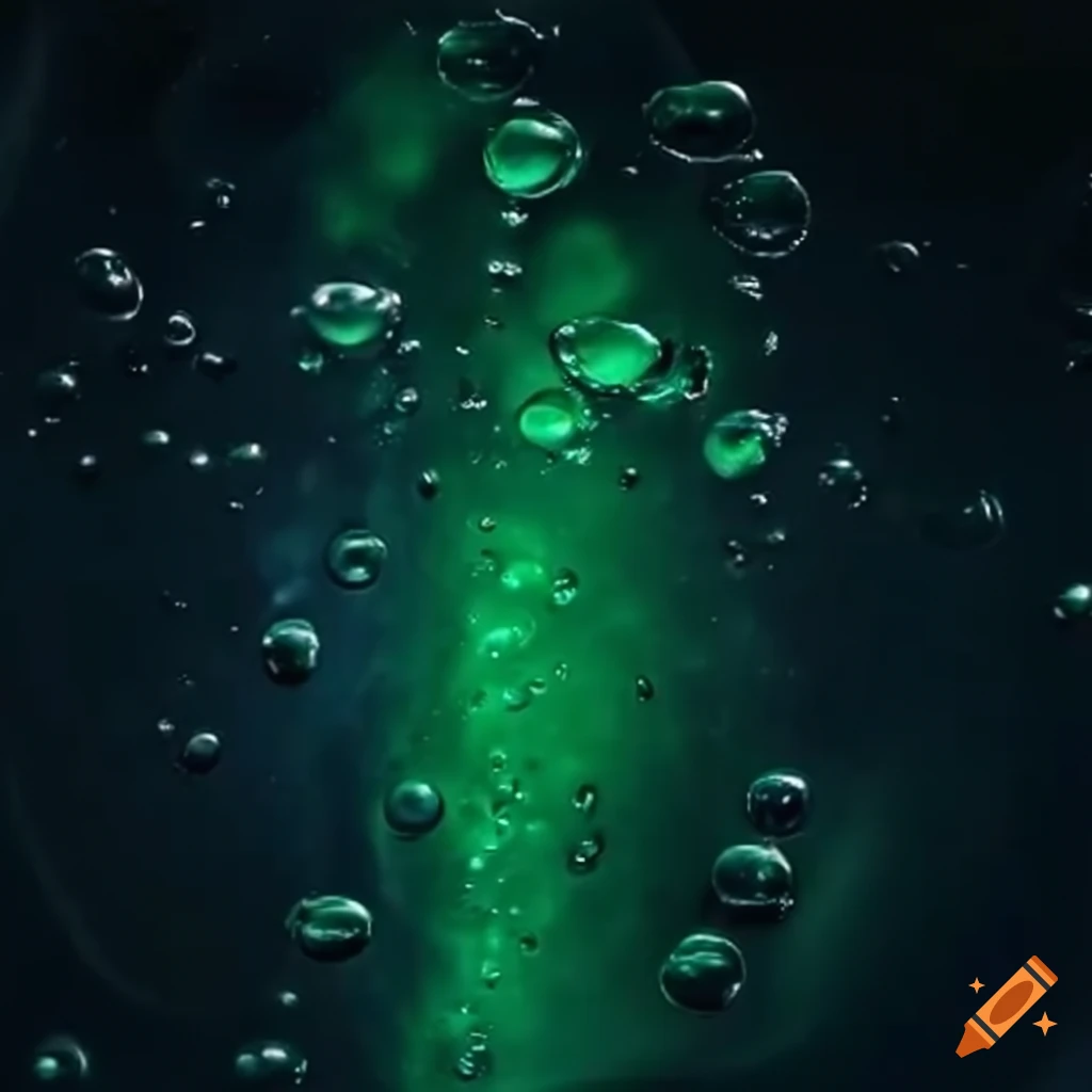 Jade green bubbles rising through inky black water on Craiyon