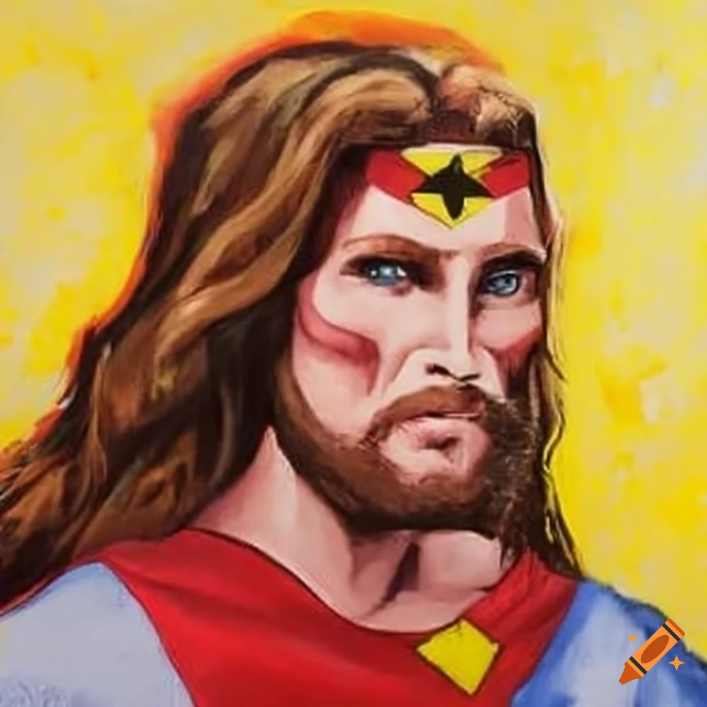 Superhero jesus artwork by a 5-year old on Craiyon