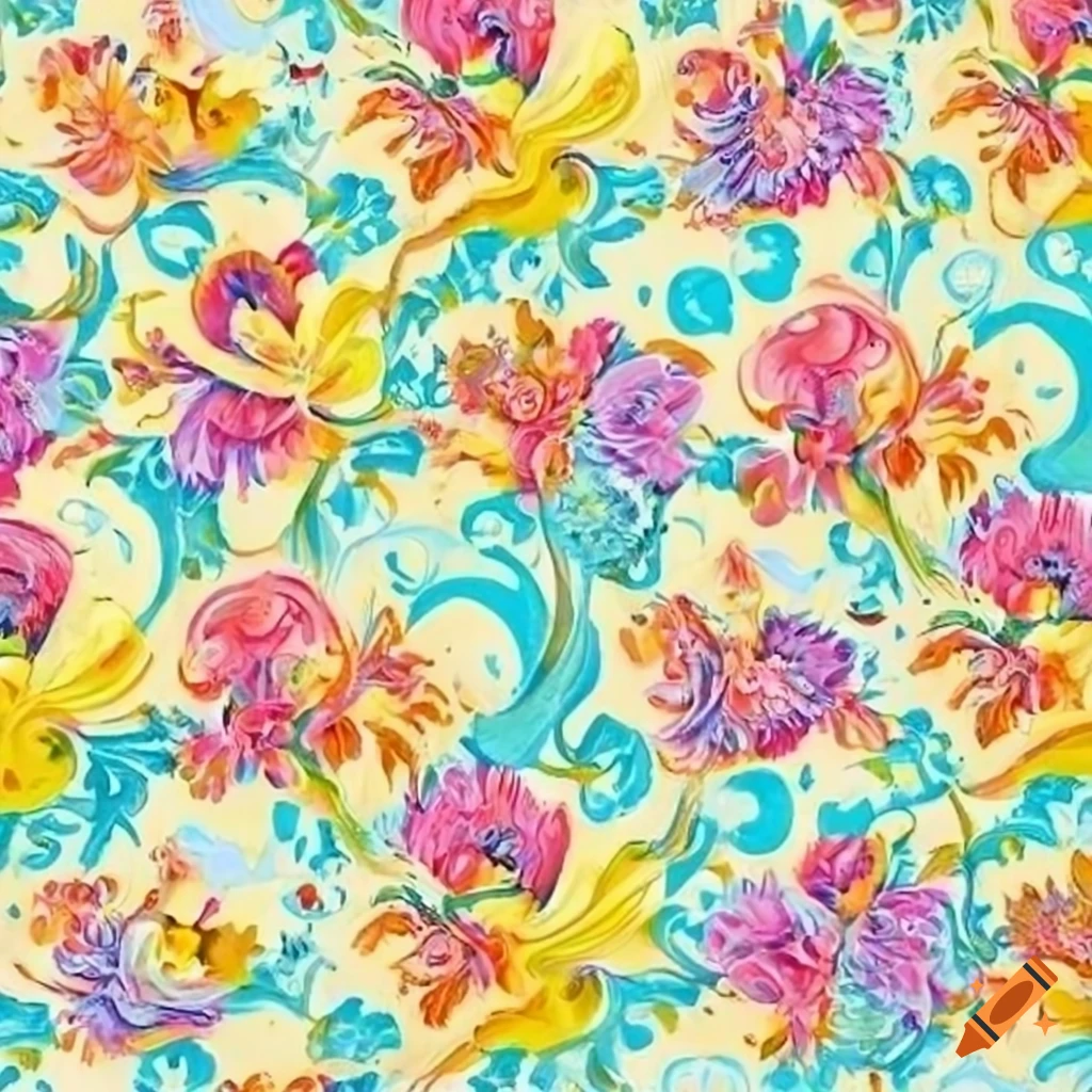 Rainbow pastel rococo floral pattern in oil painting on Craiyon