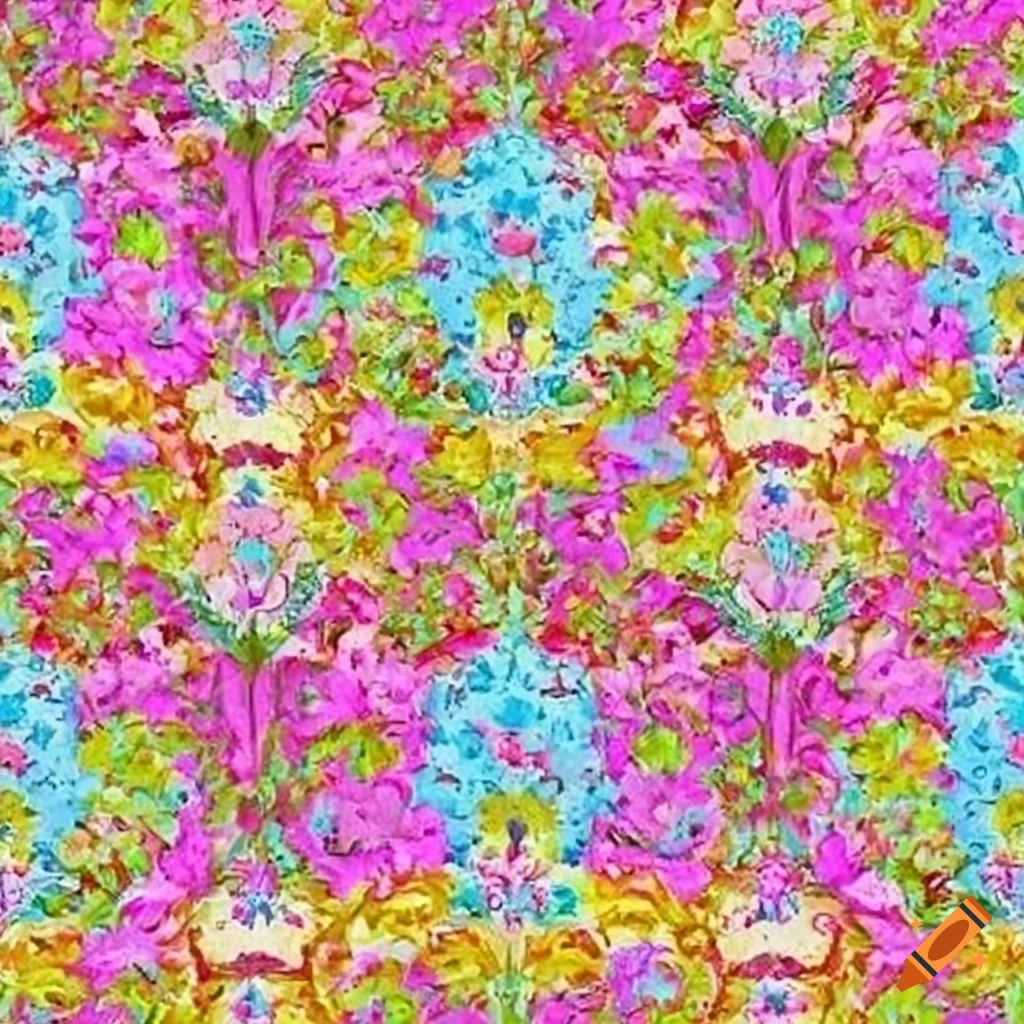 Rainbow pastel intricate floral pattern in rococo style oil painting on ...