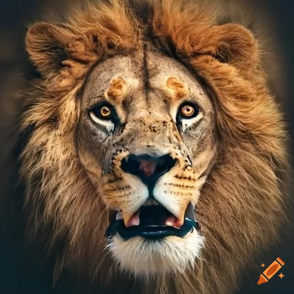 Intense stare of an angry lion on Craiyon