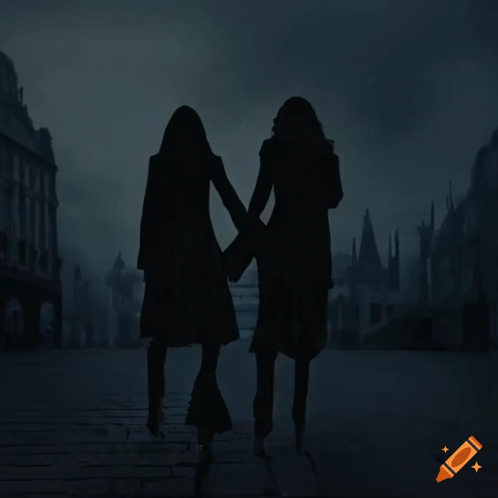 Two women in shadows in a european city on Craiyon