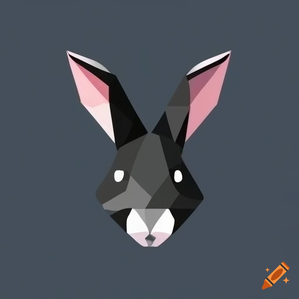 Flat geometric black rabbit head on white background on Craiyon