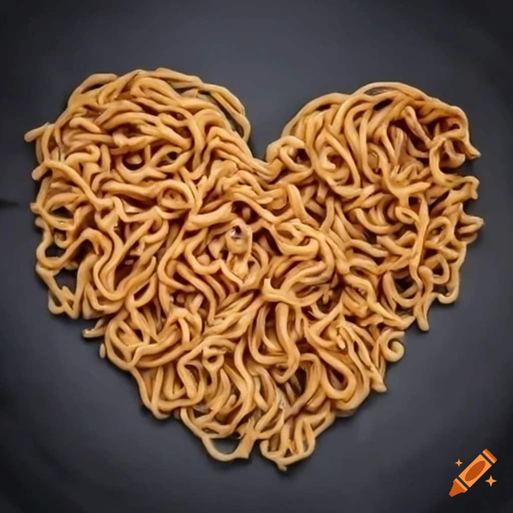 Heart-shaped pile of spicy instant noodles, perfect for valentine's day ...