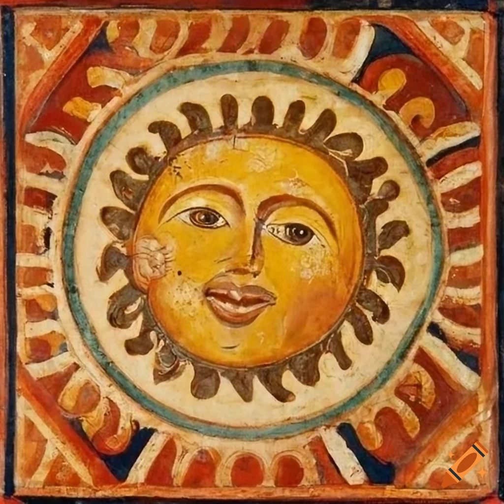 Smiling sun on album cover with romanesque fresco on Craiyon