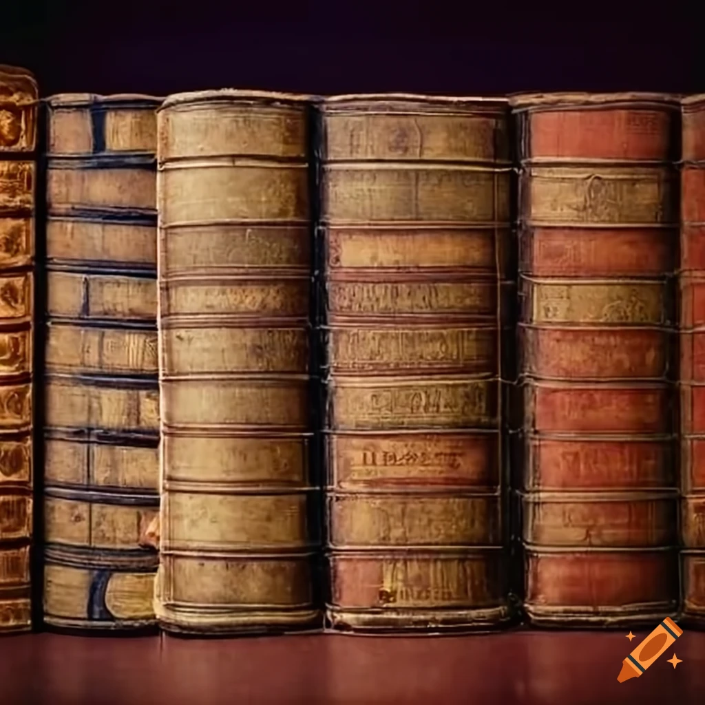 Row of antique decorative vintage books with full spines on Craiyon