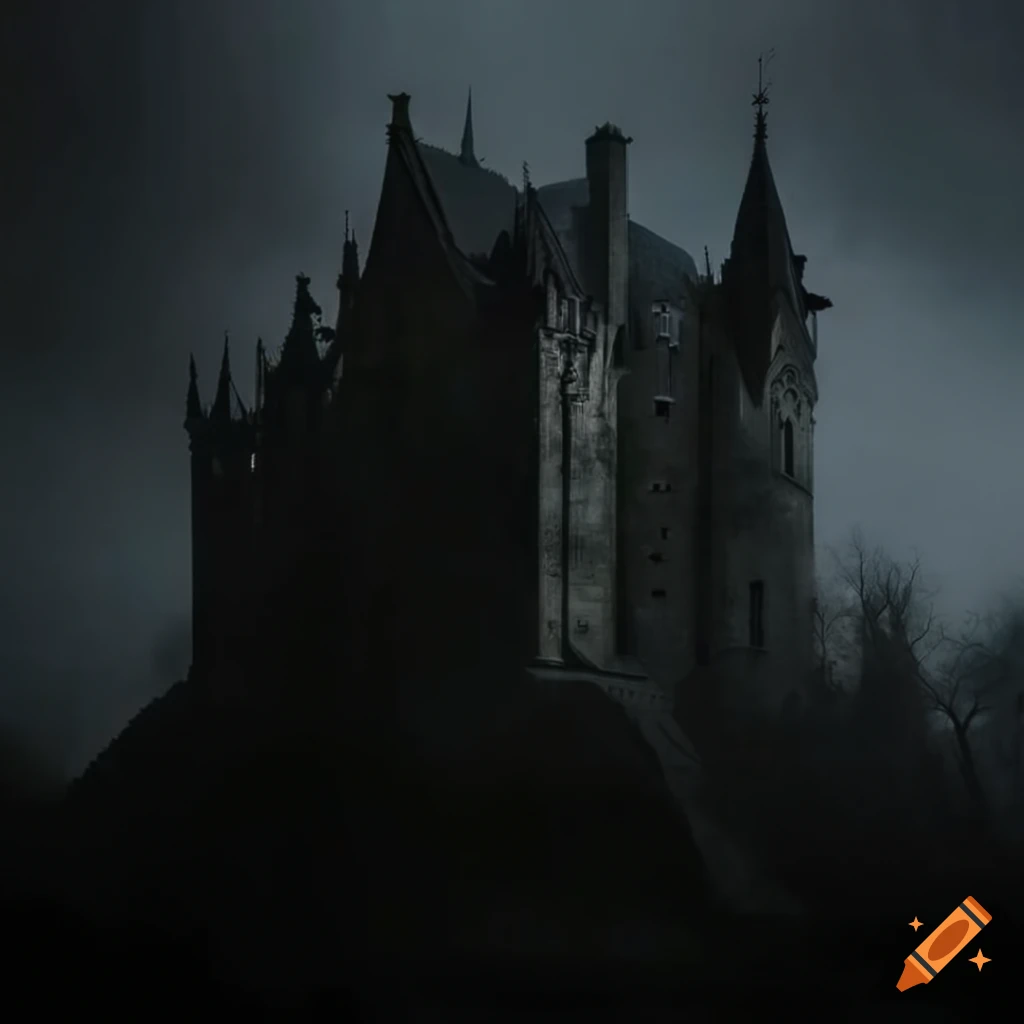Gloomy gothic castle in the rain on a dark night on Craiyon
