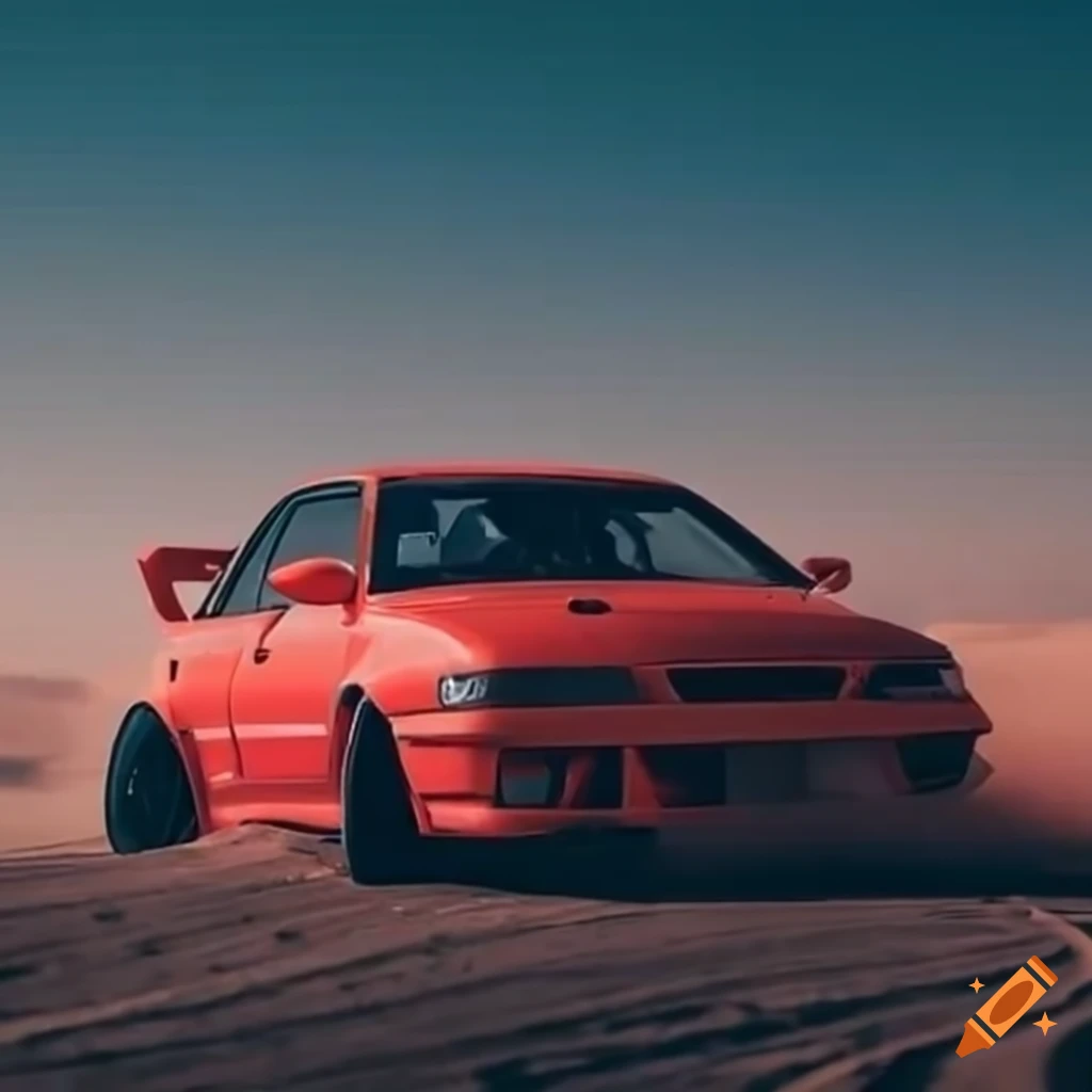 Jdm car drifting in the desert landscape on Craiyon