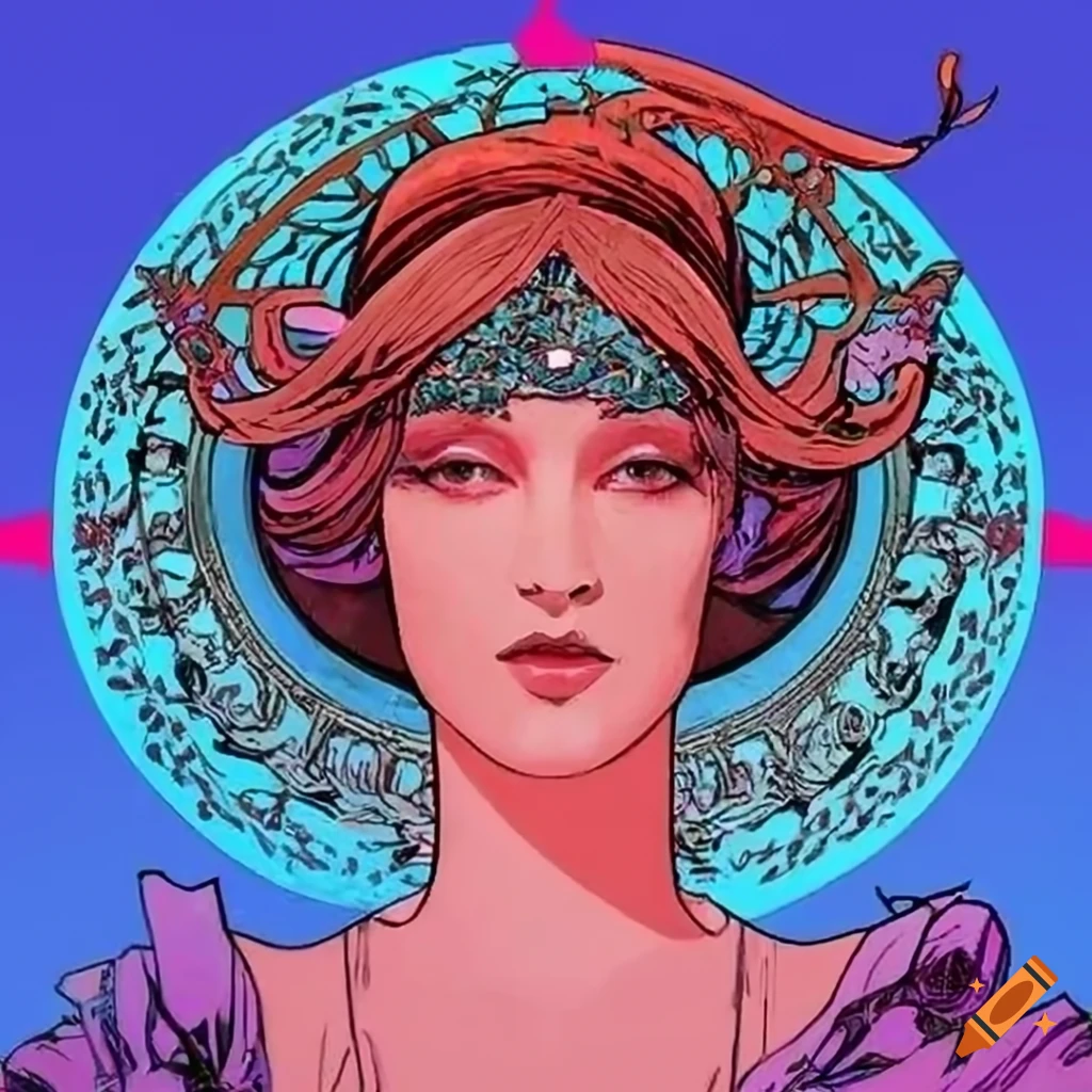 Vaporwave mucha art on Craiyon