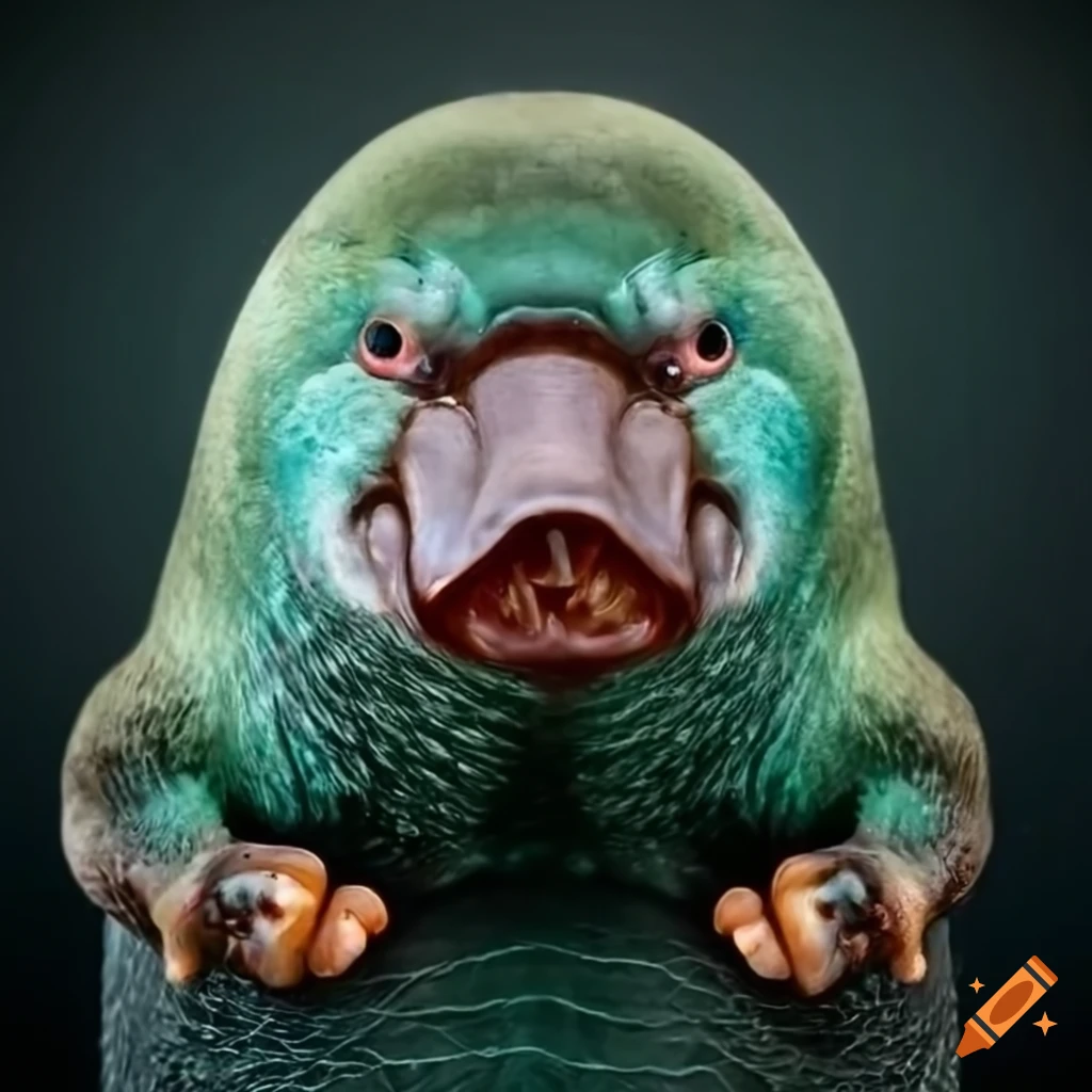 Stoned platypus with sly smirk and blood-shot eyes on Craiyon