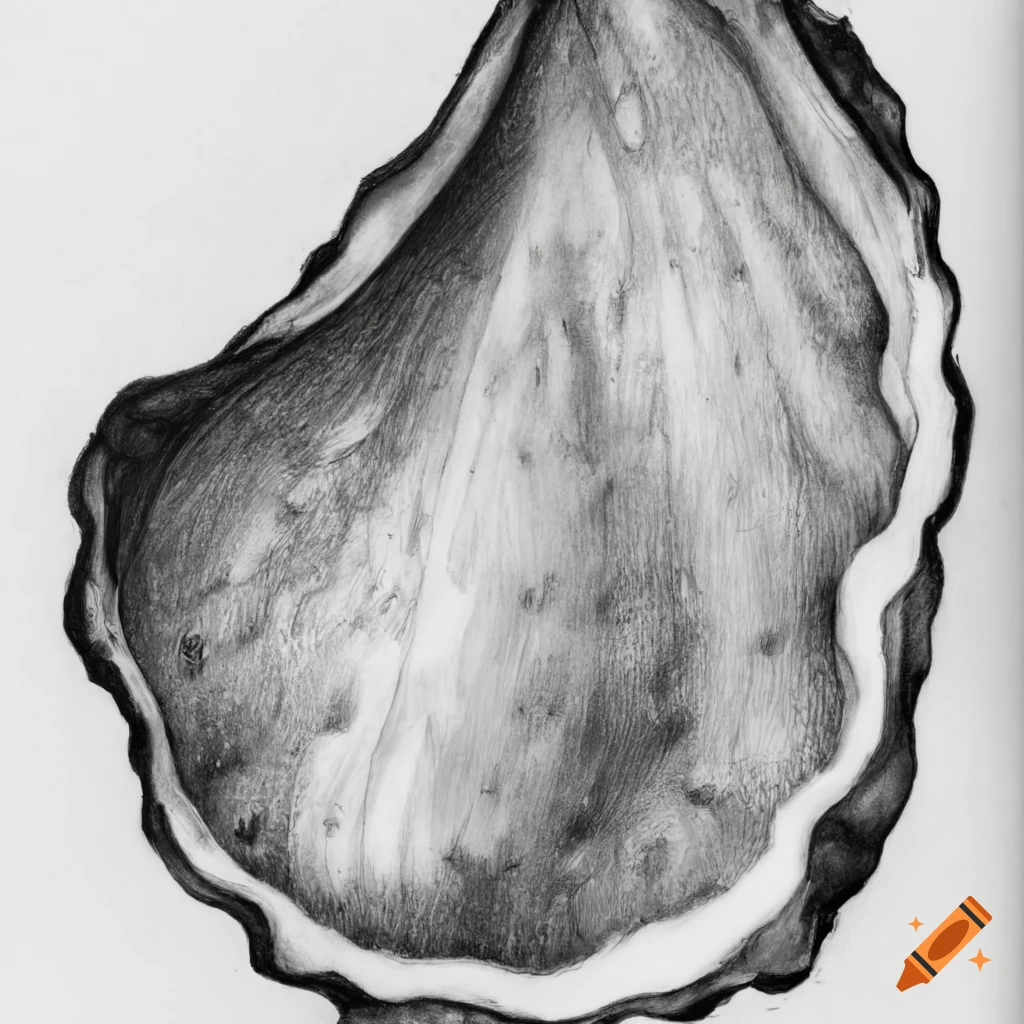 Pencil drawings of oyster shells on Craiyon
