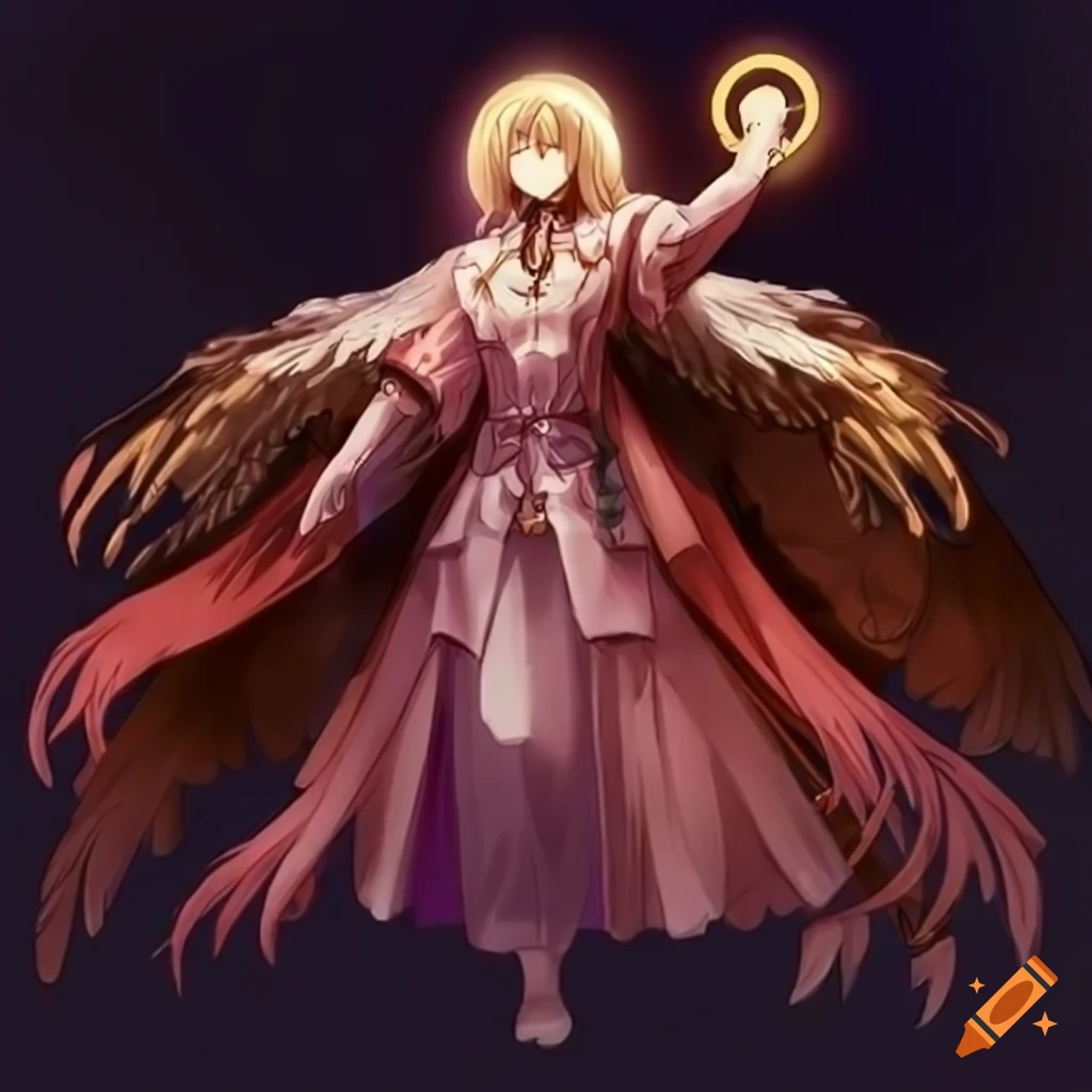 Anime-style angel emperor in priest's attire with imperial government ...