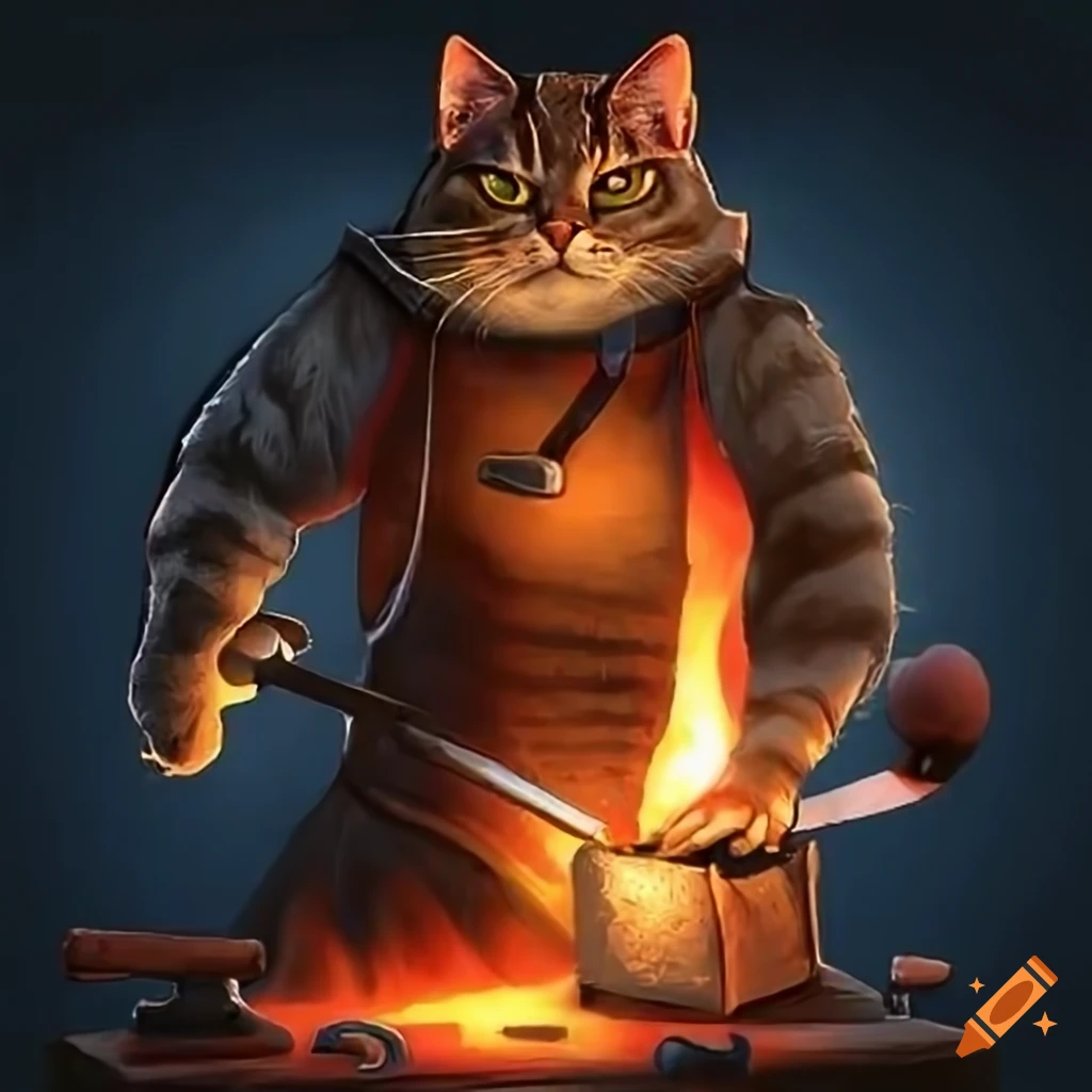 Blacksmith cat at work on Craiyon