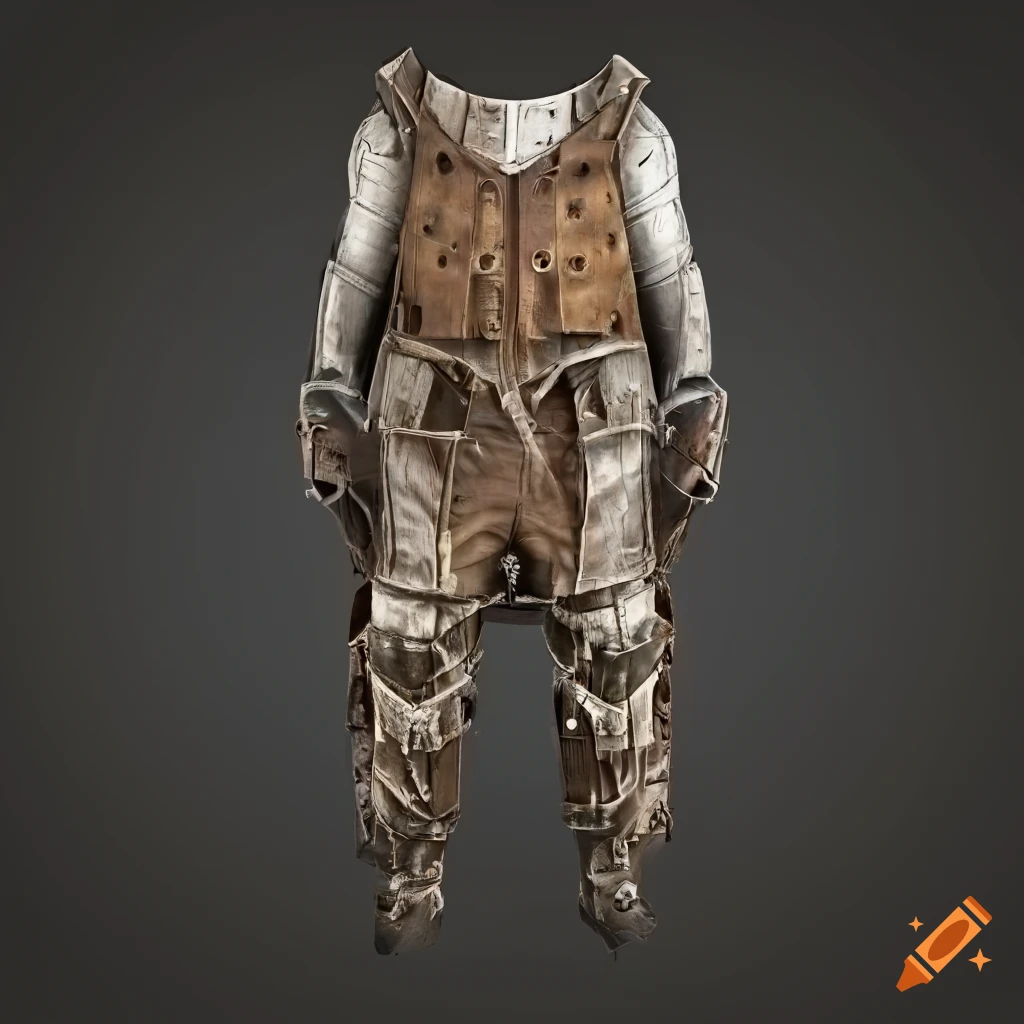 Post apocalyptic heavily armored iron trousers with decrepit metal ...