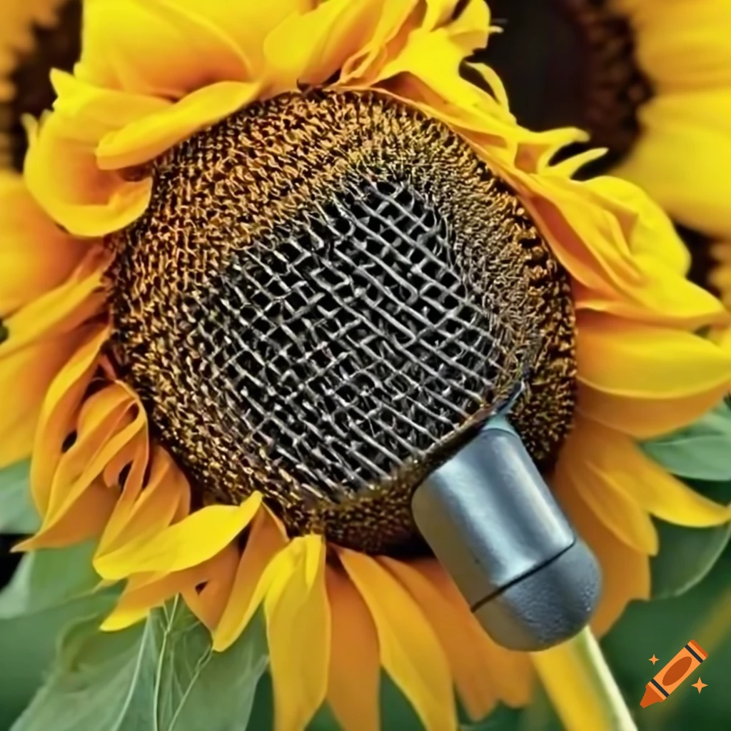 Sunflower next to a microphone on Craiyon