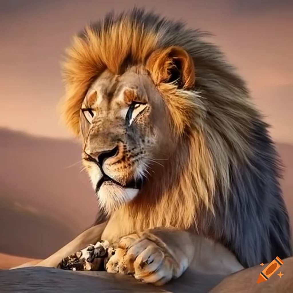 Strong lion king ruling over his vast kingdom on Craiyon