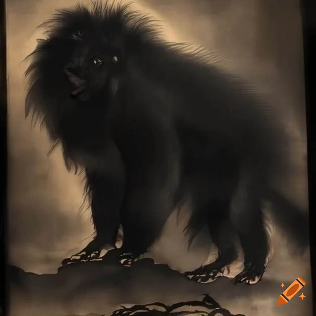 Chinese ink painting of beast with long black fur on Craiyon