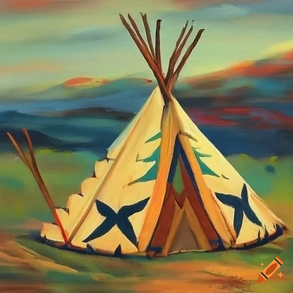 Traditional native american teepee painting on Craiyon