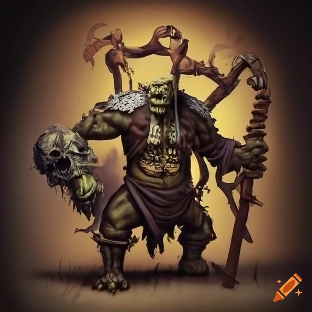 Fierce ogre chief with a staff of skulls on Craiyon