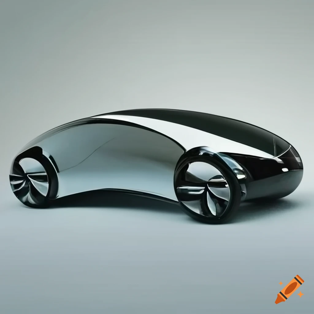 Concept car with chrome glass in a wide angle view on Craiyon