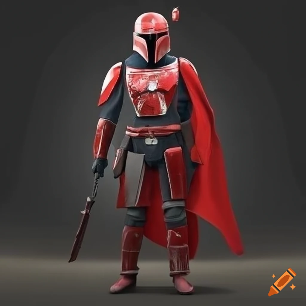 Mandalorian commando in light armor with red cape on Craiyon