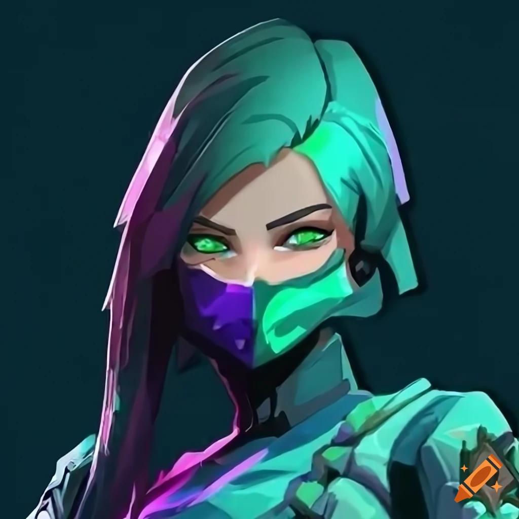 Iridescent color viper from valorant with the text "auwrah" on Craiyon