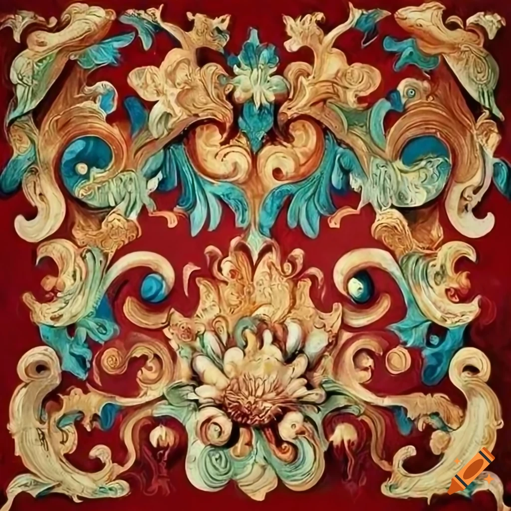 Colorful rococo fresco pattern with intricate flowers and birds on Craiyon