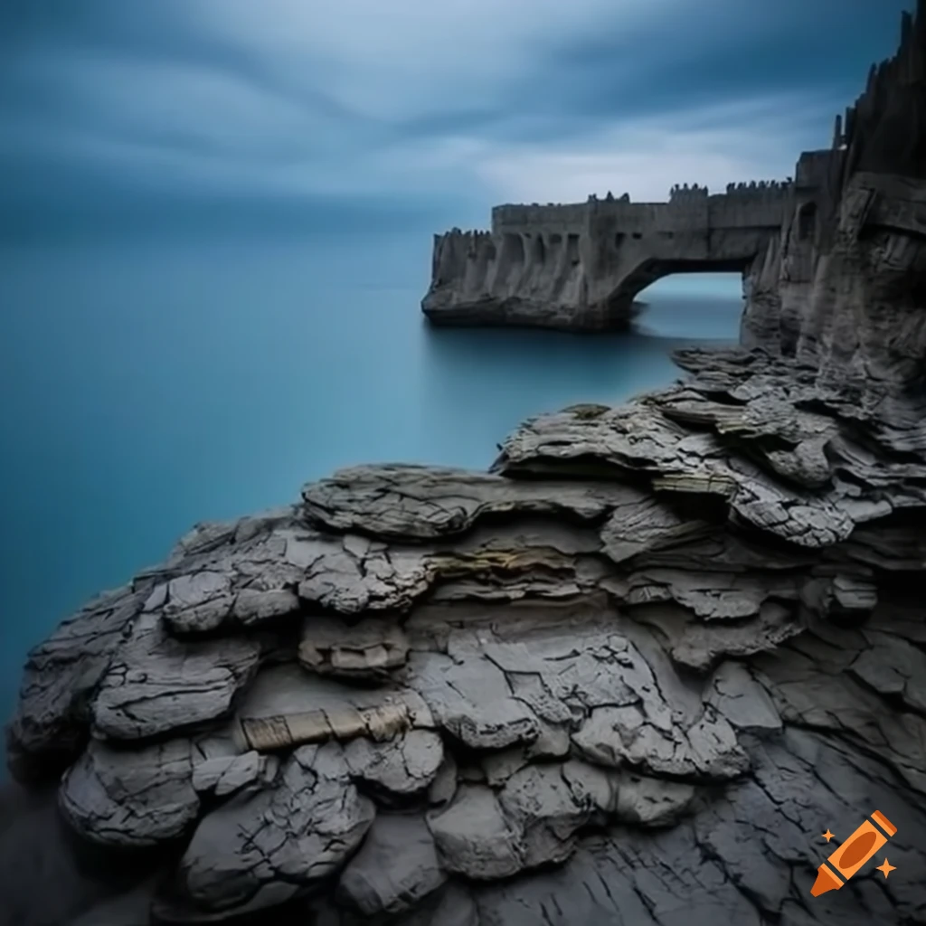 Fantasy castle on cliff overlooking the ocean on Craiyon