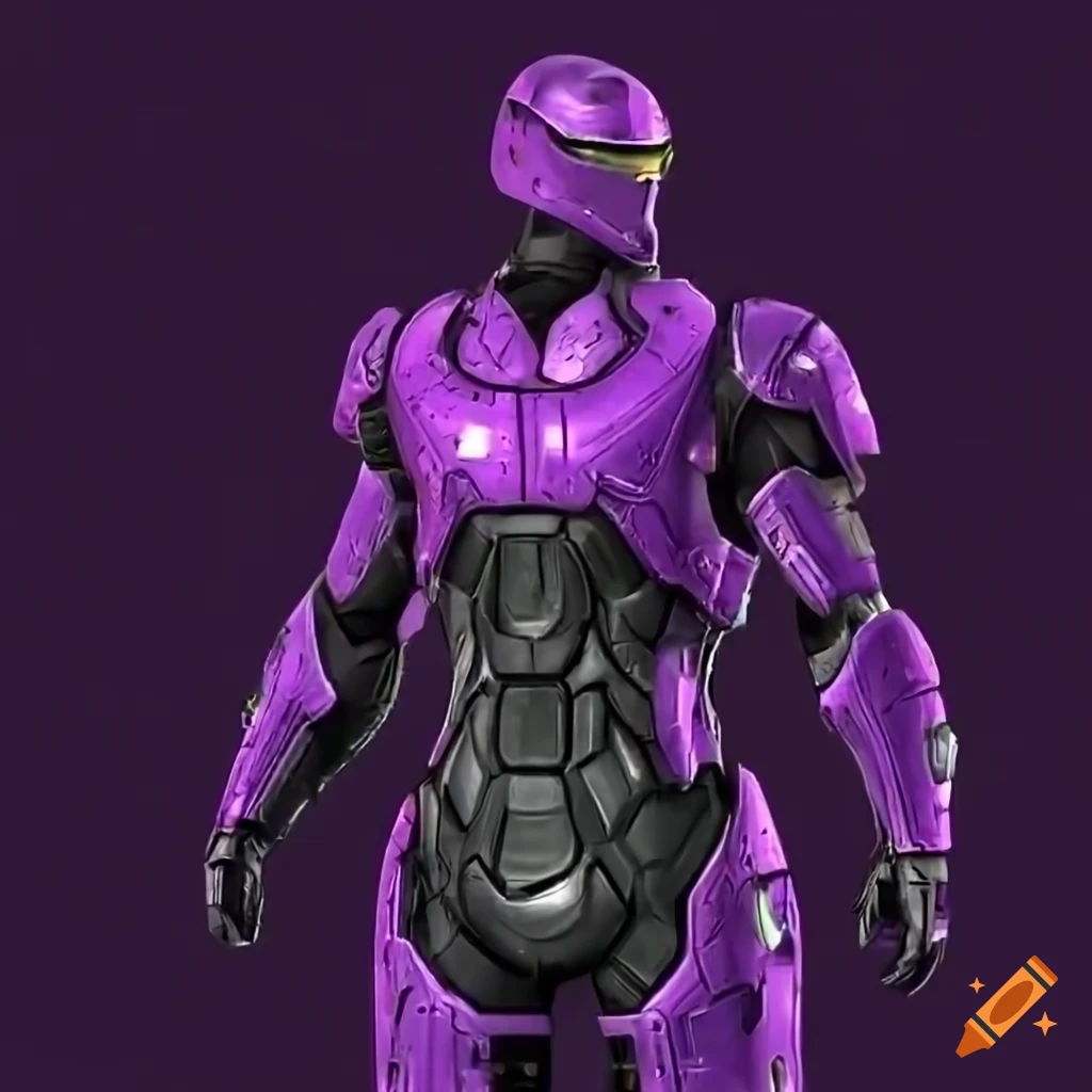 Futuristic purple metal armor with realistic details on Craiyon