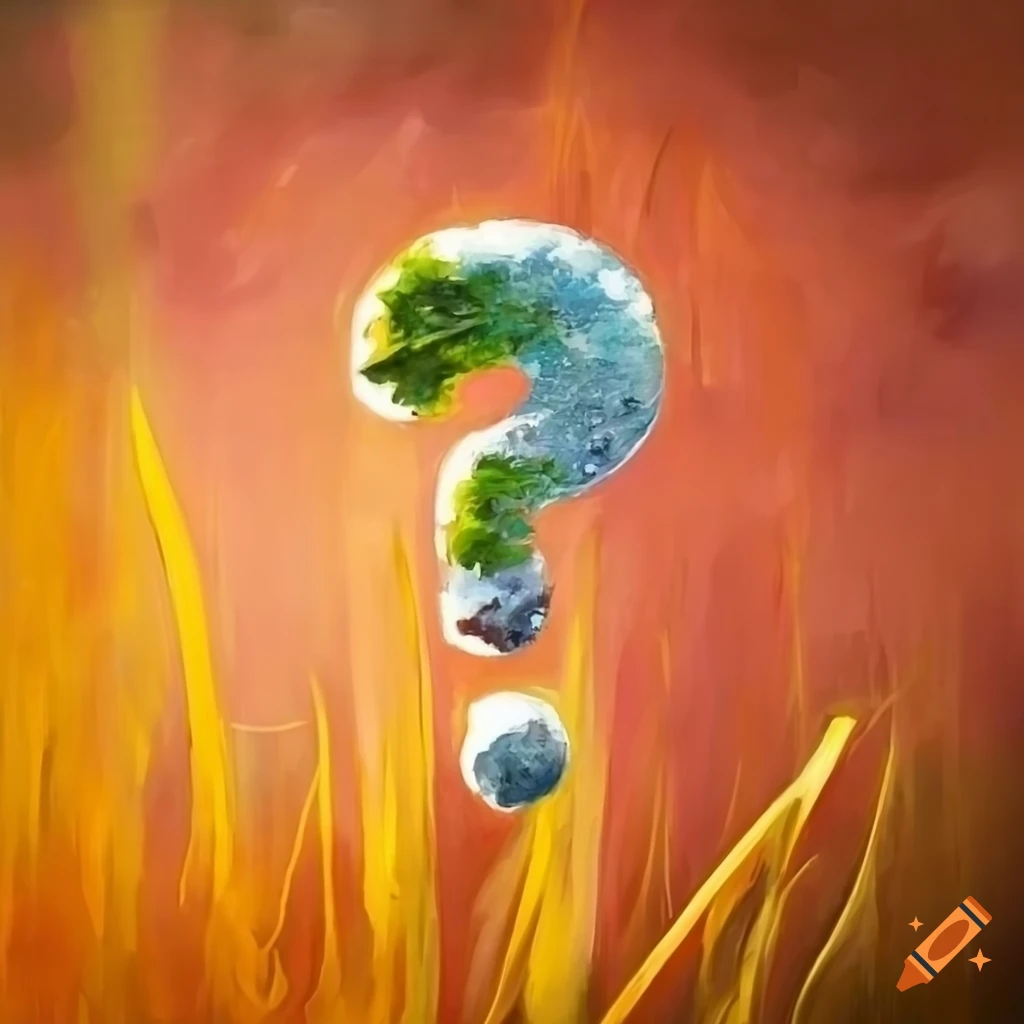 Nature painting with a clear, large question mark in the foreground on ...