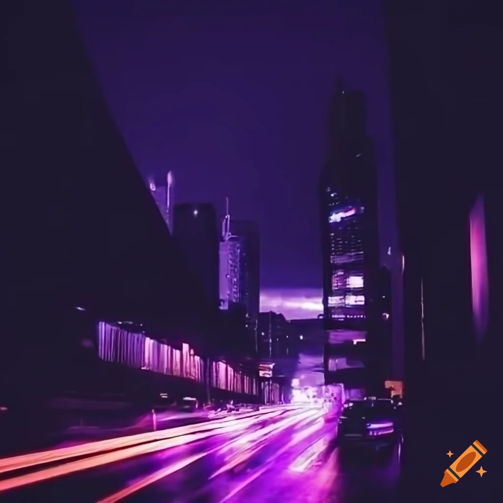 Fast night drive through city with traffic in a dark purple aesthetic ...