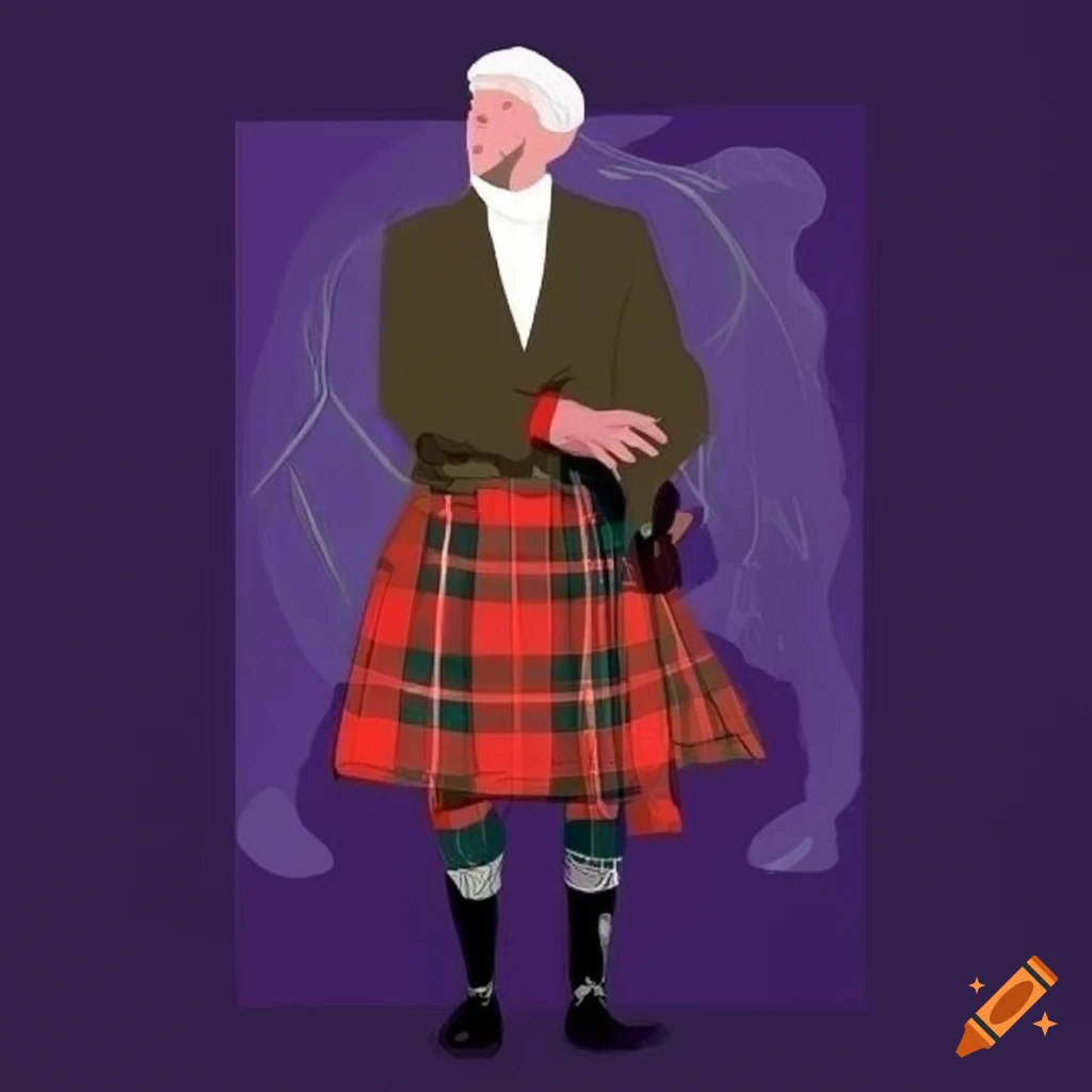 Illustration painting of traditional scottish folk kilt in minimal ...