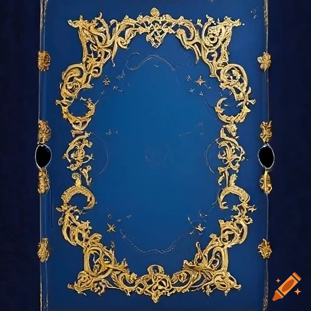 Deep blue leather book with celestial motifs of stars and angels on Craiyon