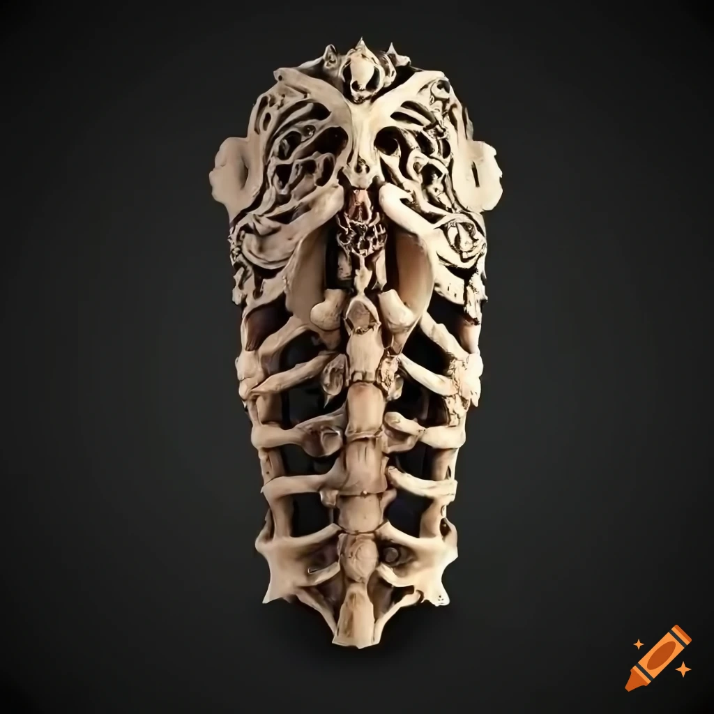 Intricate bone arm bracers with carved runic symbols in a dungeon-style ...